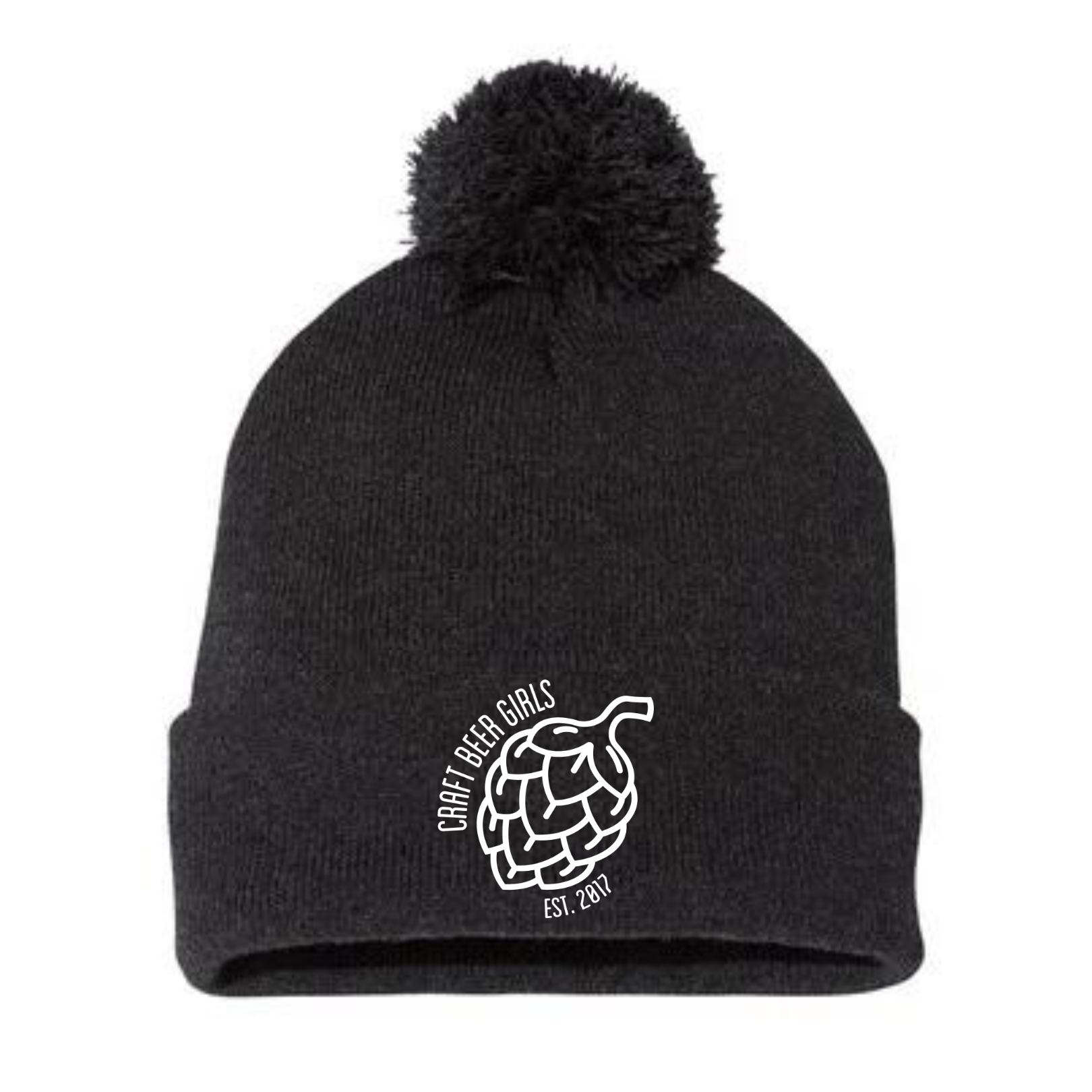 Craft Beer Girls Pom Pom Beanie - Dark Heather Gray